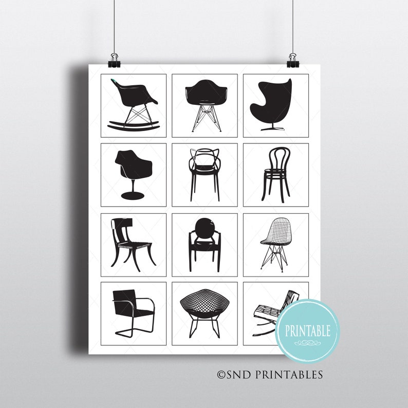 Chair Poster - Retro Chairs - 12 Chairs Poster Printable in 8 X 10 and ...