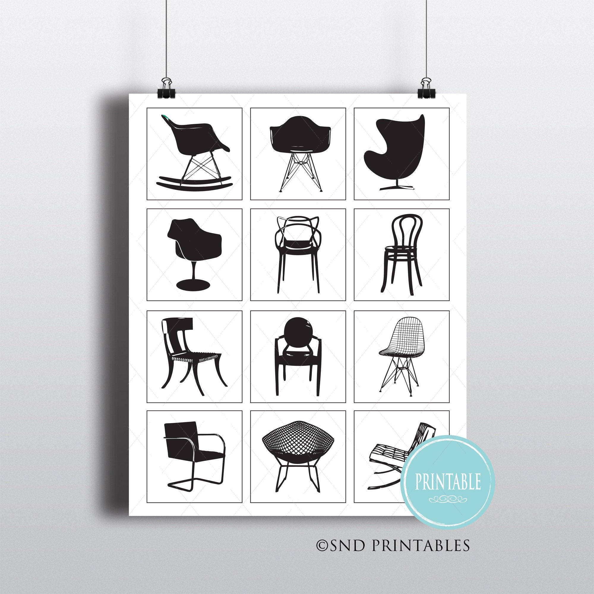 Chair Poster - Retro Chairs - 12 Chairs Poster Printable in 8 X 10 and ...