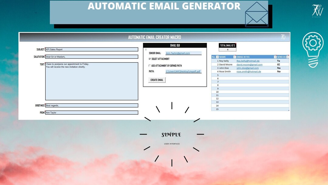 Automatic Email Generator Excel Template | Digital Excel Generator ...