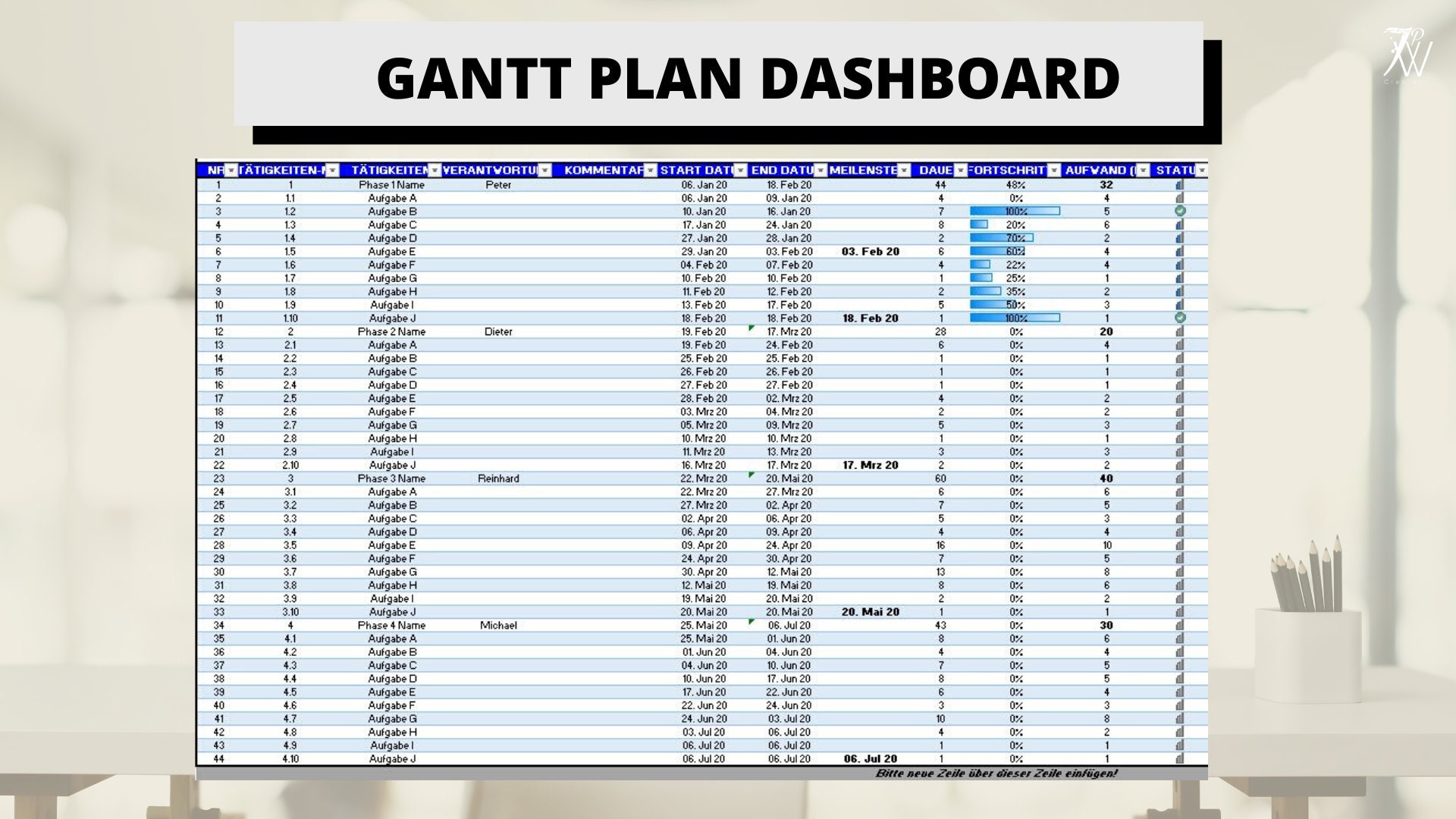 GANTT Plan Dashboard Excel Template Digital Project Planner - Etsy