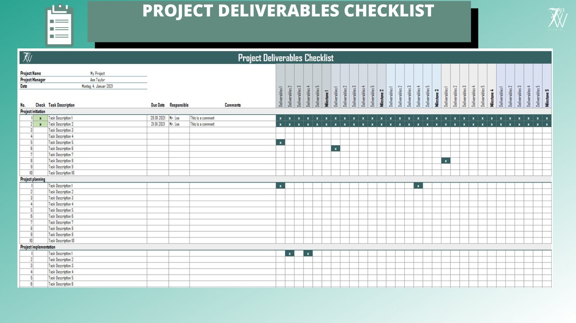 Project Deliverables Checklist | Digital Planner Milestone Checklist ...