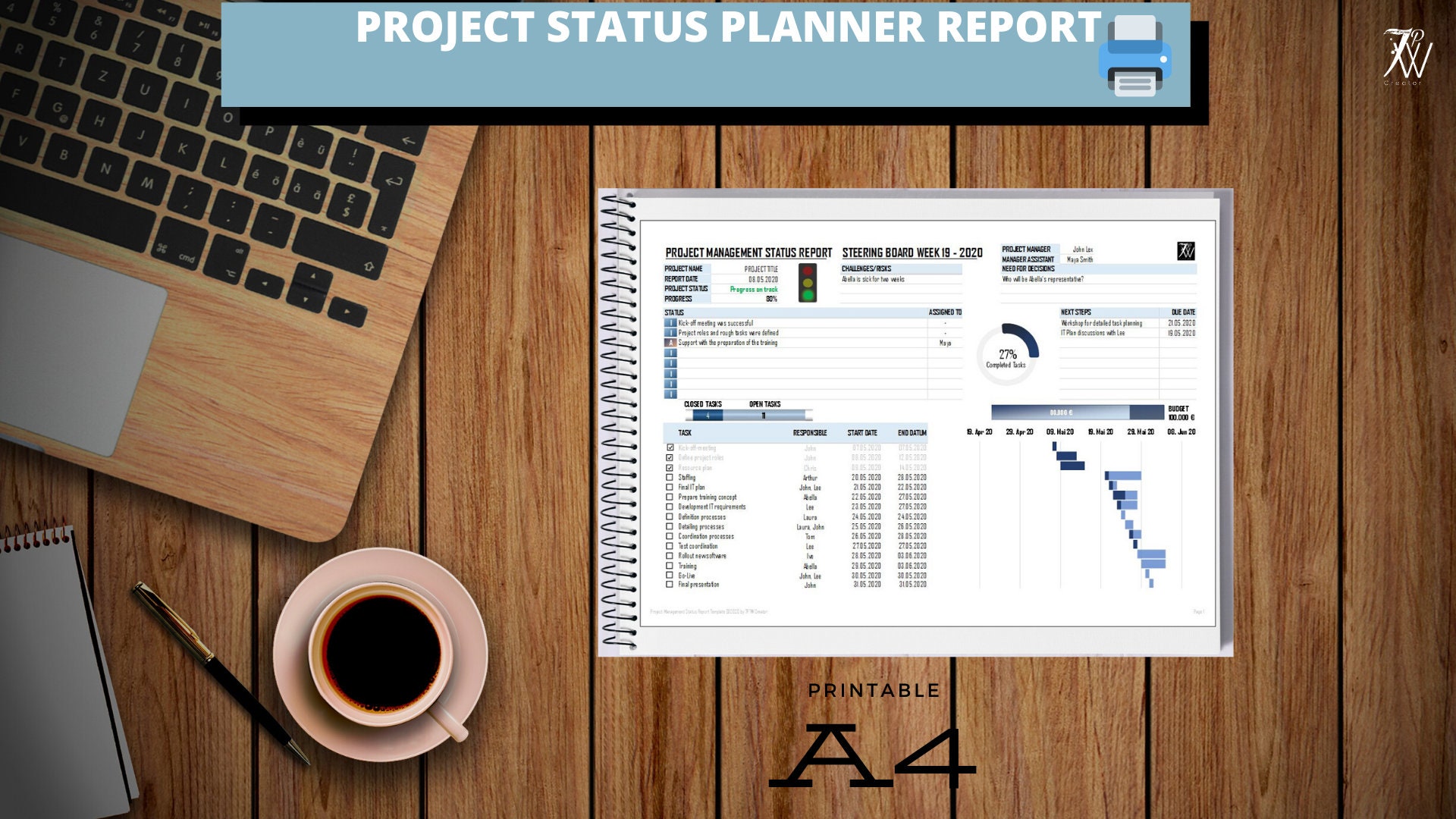 Project Status Planner Report A4 | Digital Planner Report Printable ...