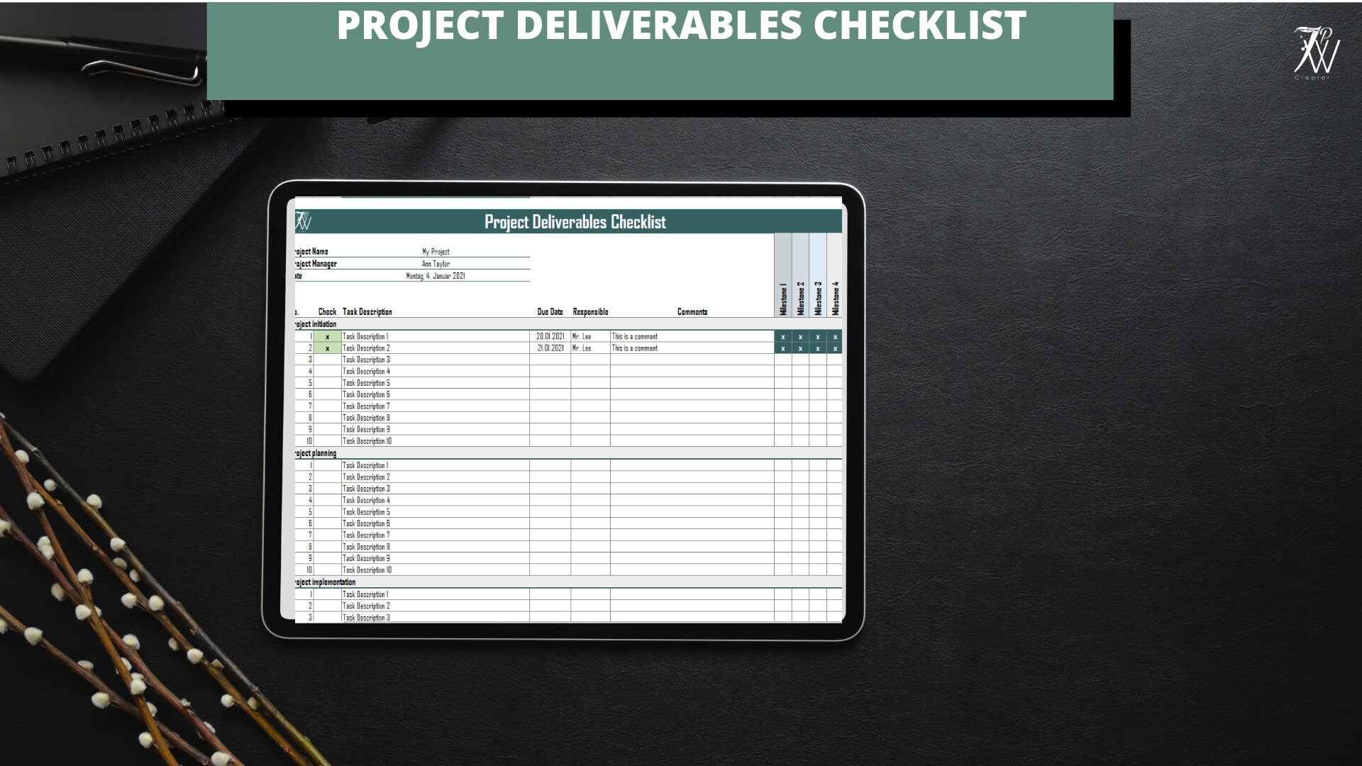 Project Deliverables Checklist | Digital Planner Milestone Checklist ...