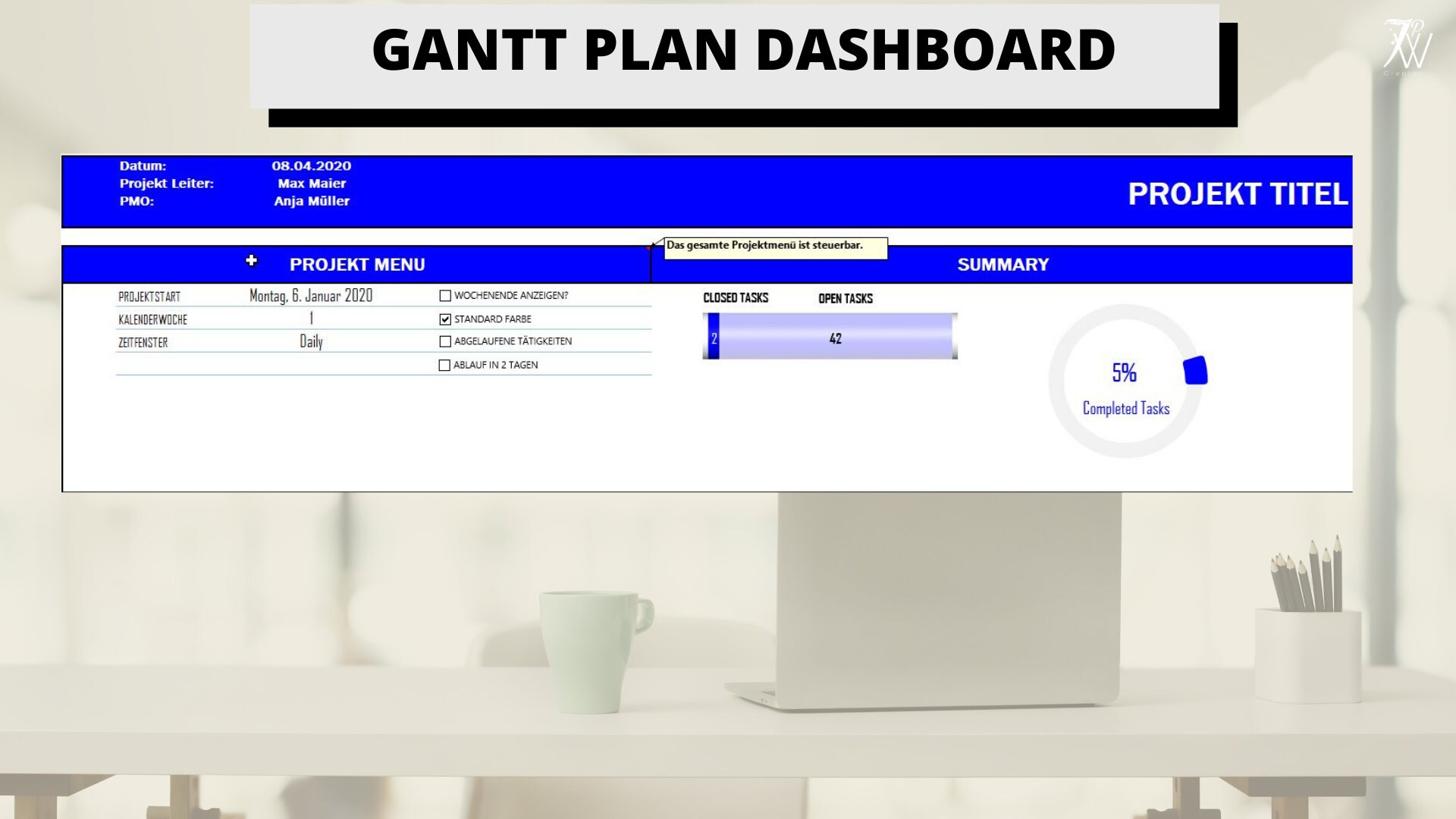 GANTT Plan Dashboard Excel Template Digital Project Planner - Etsy