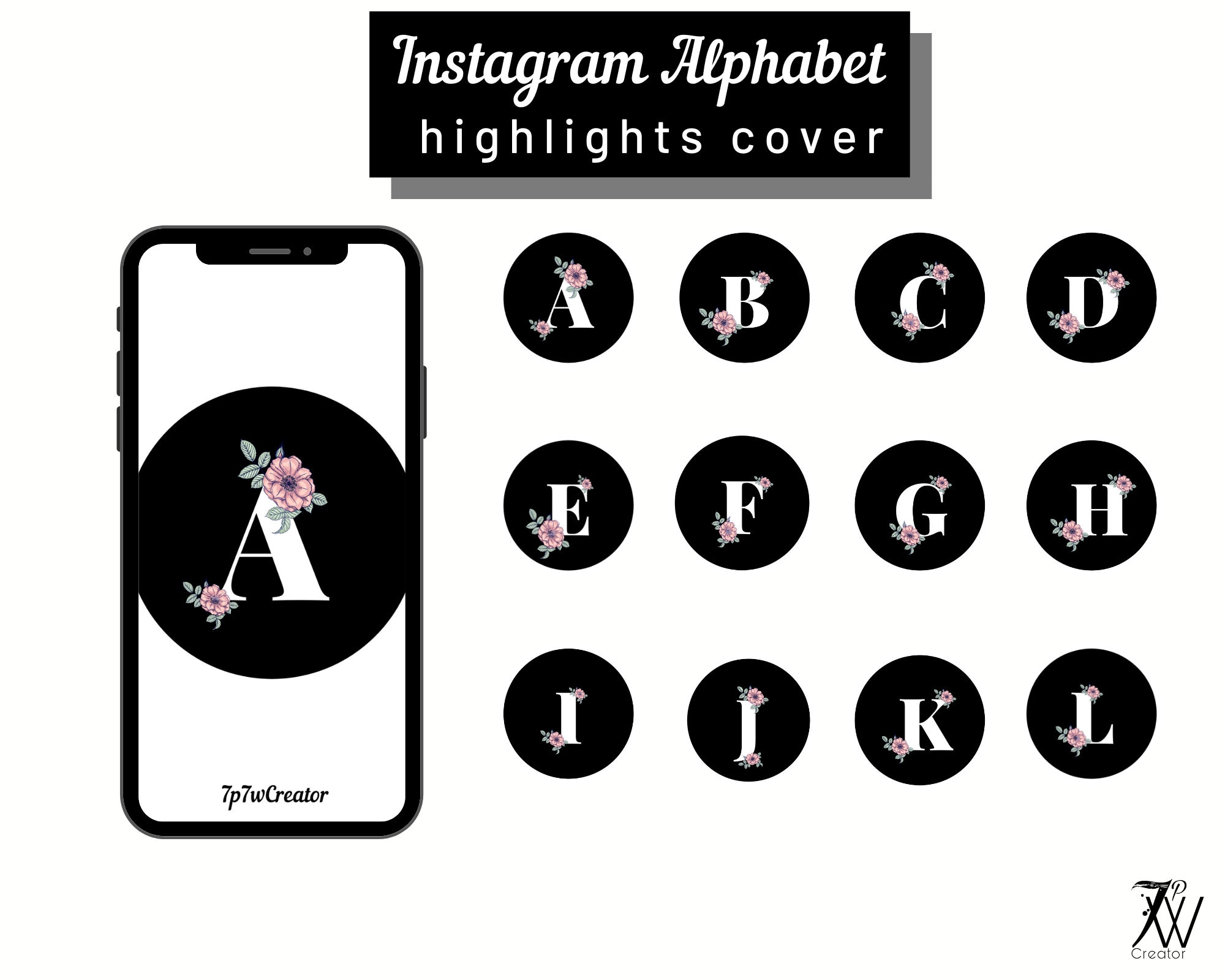 Instagram alphabet story highlight cover black edition - Etsy.de