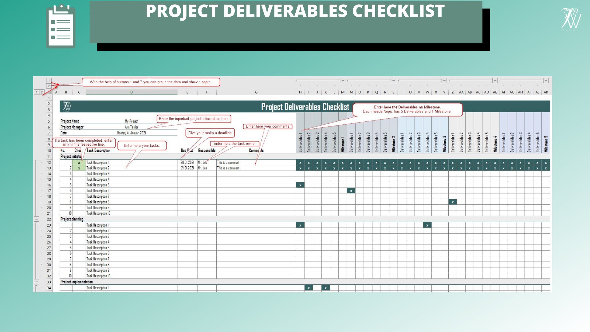 Project Deliverables Checklist | Digital Planner Milestone Checklist ...