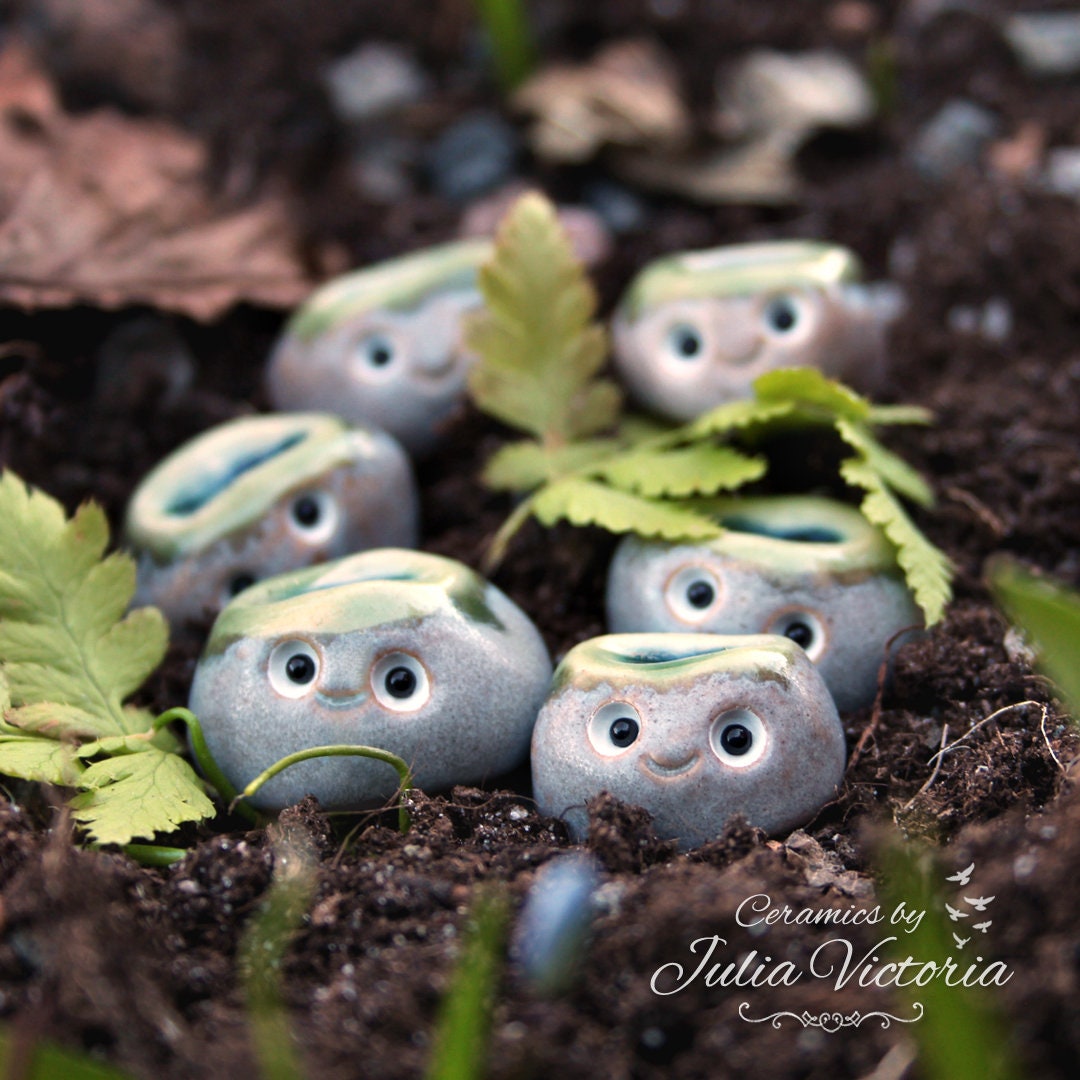 Happy Rock Figurine | Handmade Ceramic Miniature Stone – Tiny Cute Clay ...