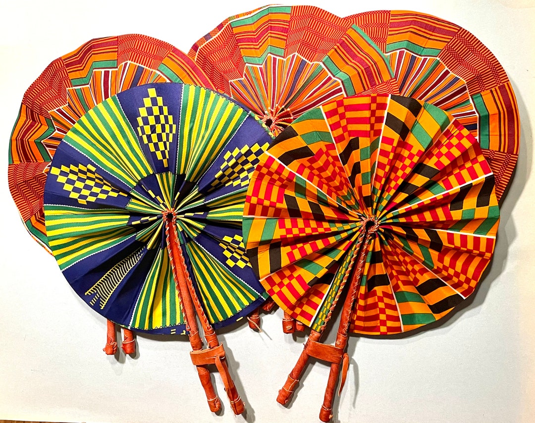 Set of Five Foldable Kente Hand Fans From Ghana - Etsy