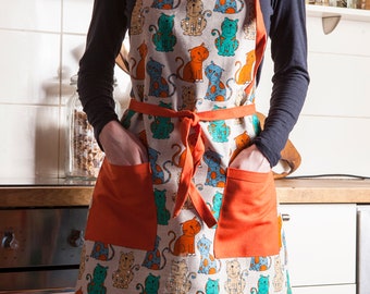Linen Apron Cats Design Gift for Cats Lovers Christmas | Etsy