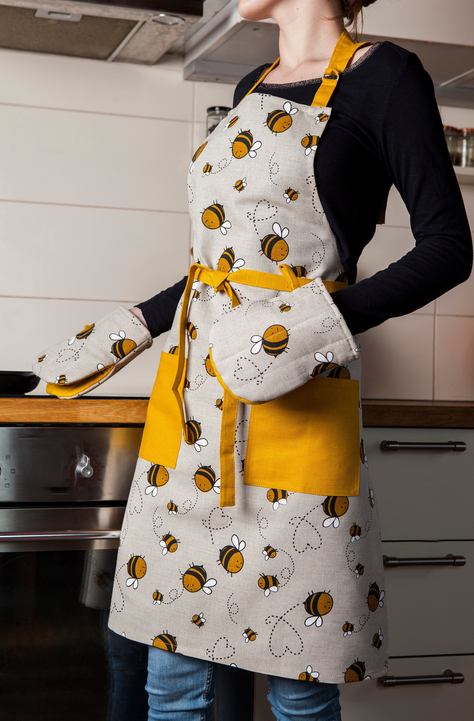 Linen Apron With Bees Design, Gift for Beekeeper, Gift for Women ...