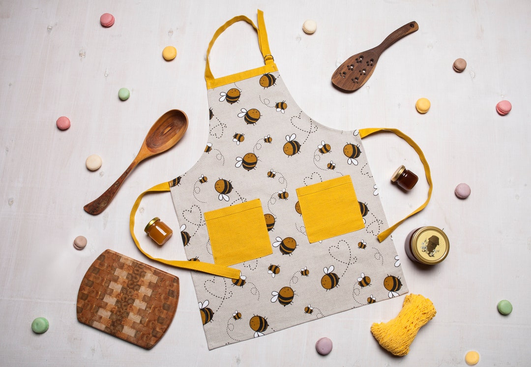 Kids Cooking Apron, Children's Cooking Apron, Linen Apron, Bees Design ...