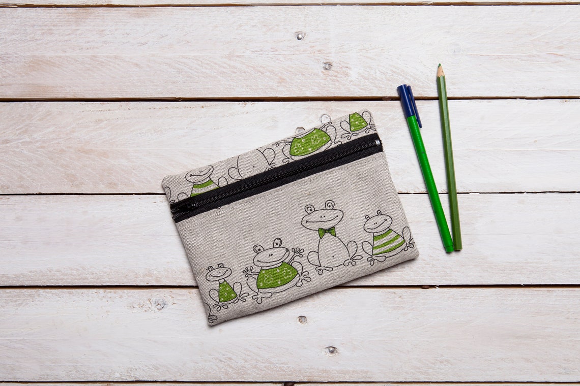 Linen Zipper Pouch Frogs Design Pencil Case Makeup Bag - Etsy