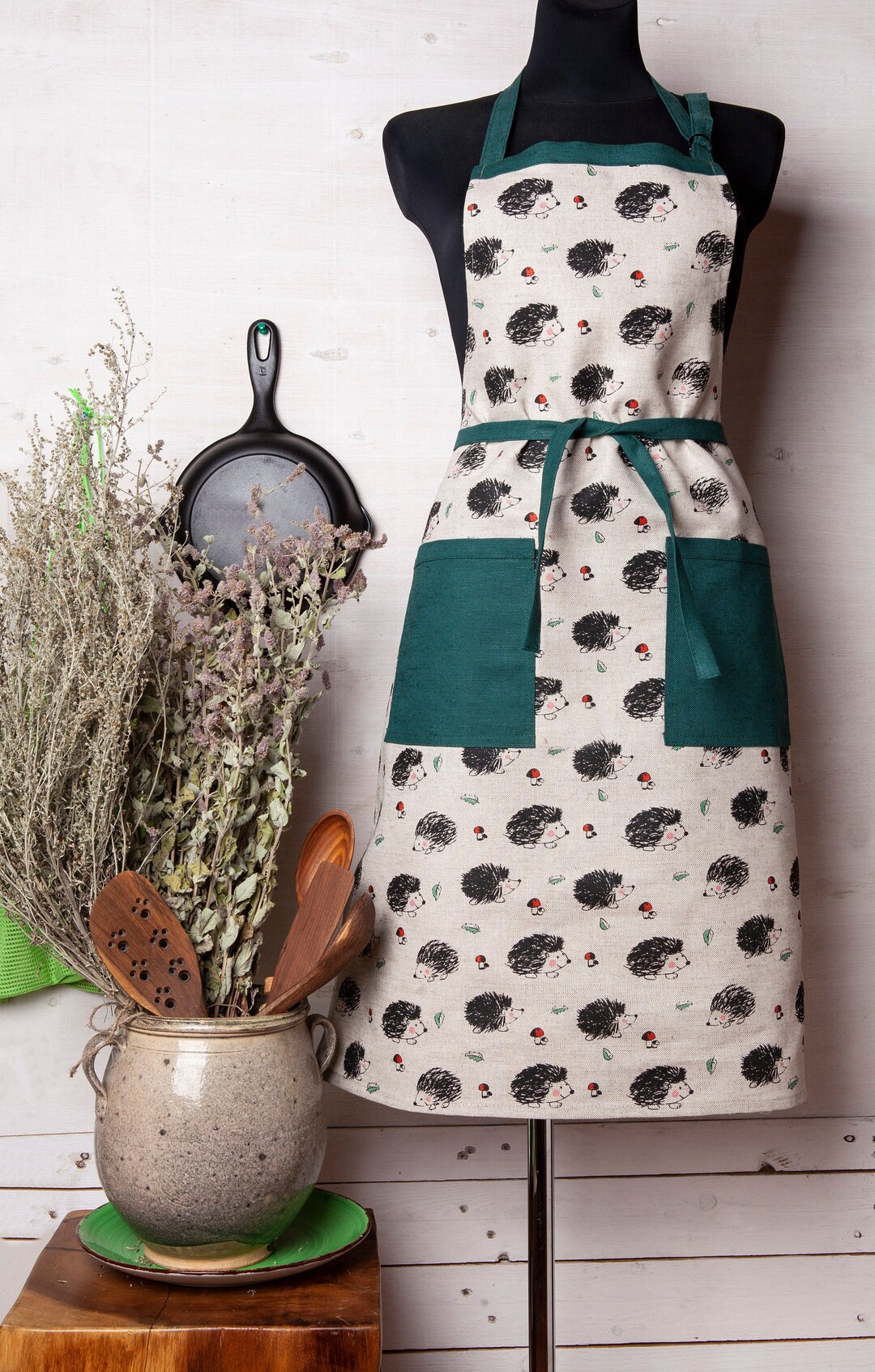 Linen Kitchen Apron, Hedgehog Design, Gift for Hedgehog Lovers ...