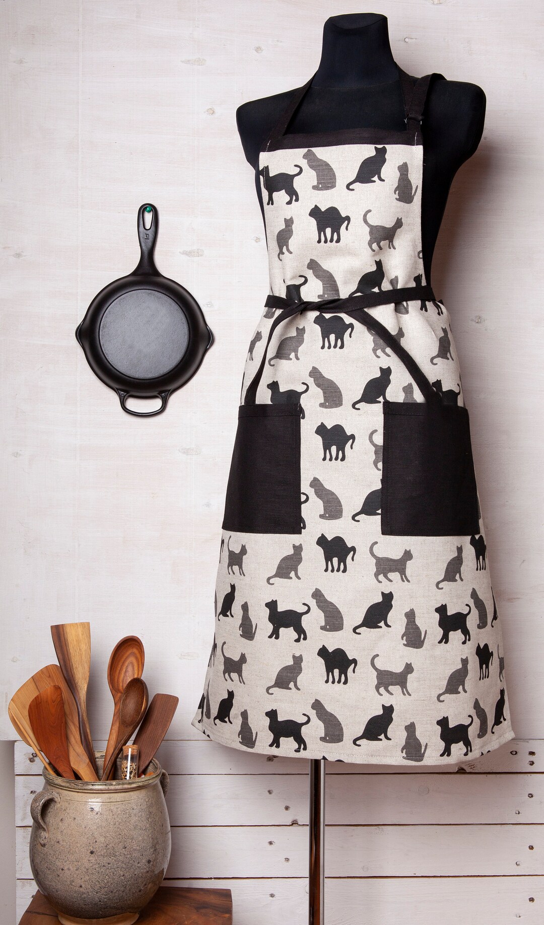 Linen Apron, Black Cats Design, Gift for Woman, Christmas Gift ...
