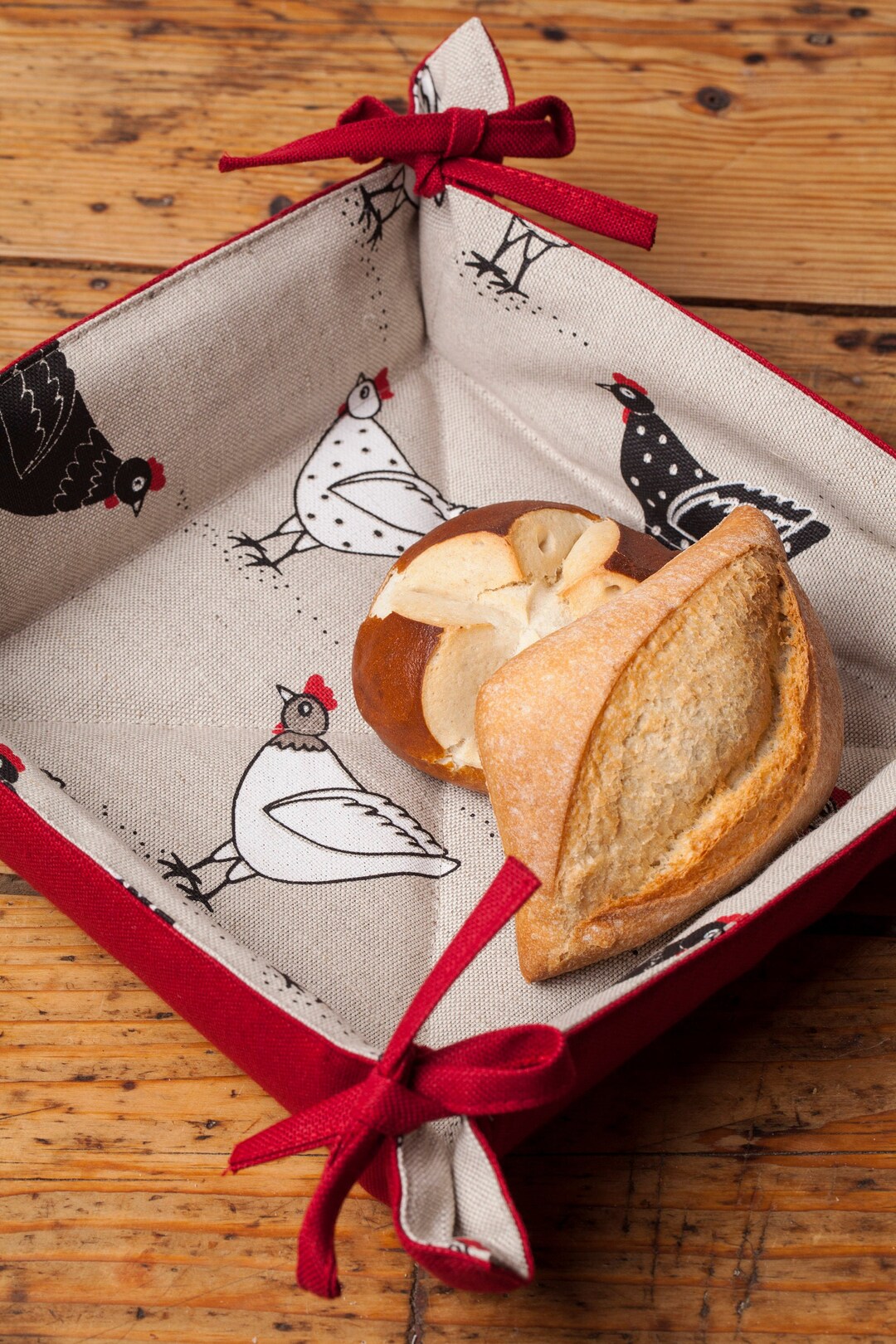 Linen Basket With a Chicken Design, Organic Food Storage, Cloth Bread ...
