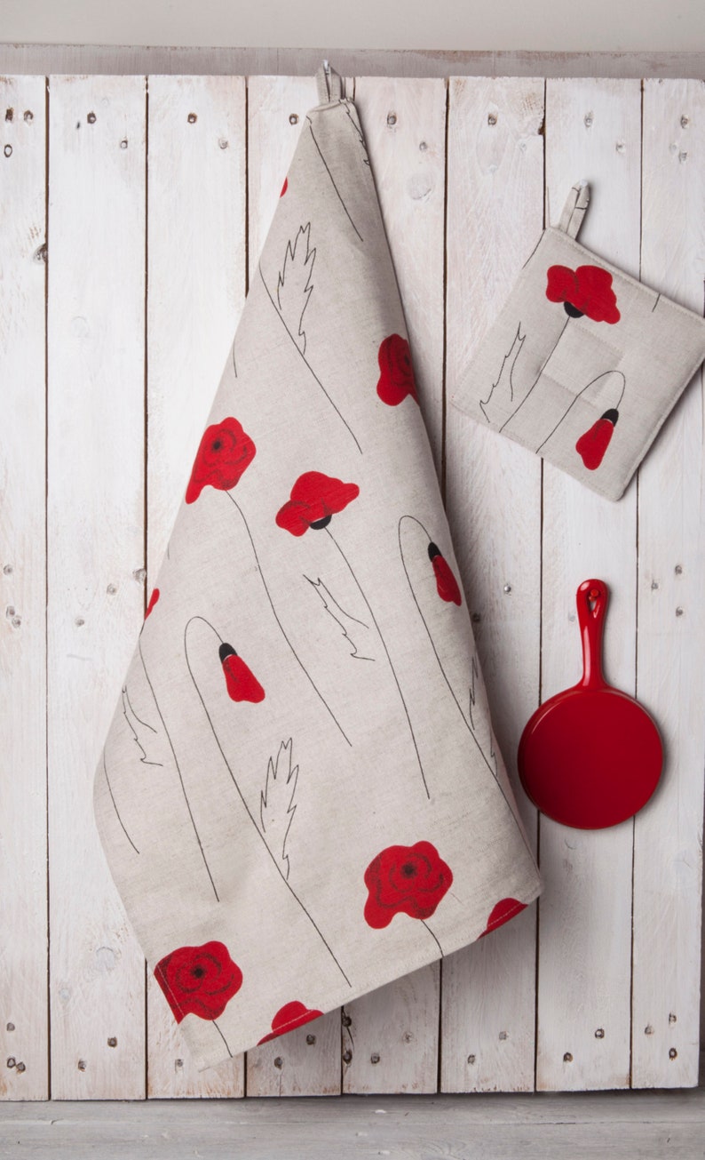 Linen Pot Holder, Poppies Design, Christmas Gift, Gift for Woman ...