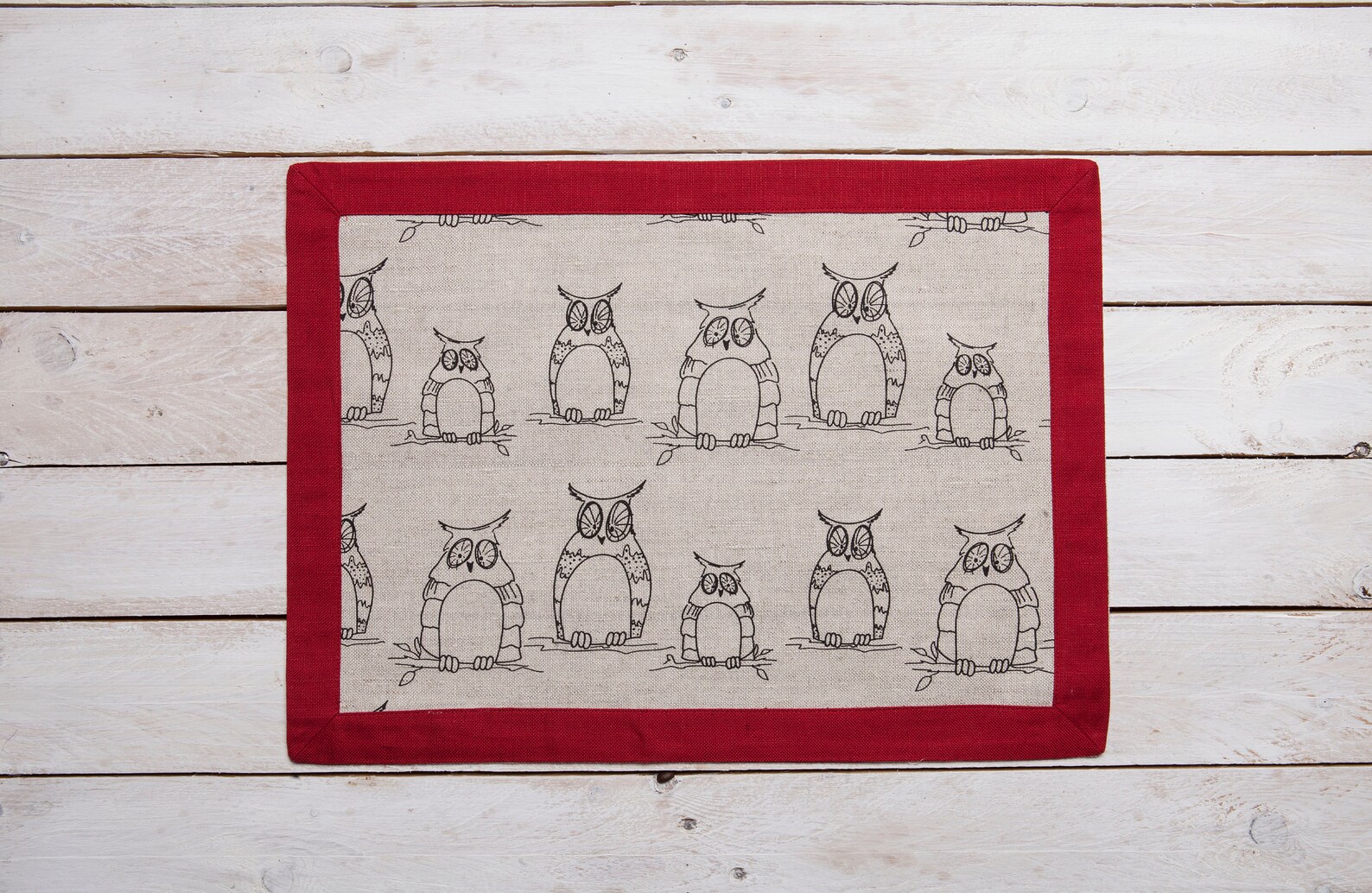 Linen Placemat - Fun Owls Design With a Red Border - Etsy