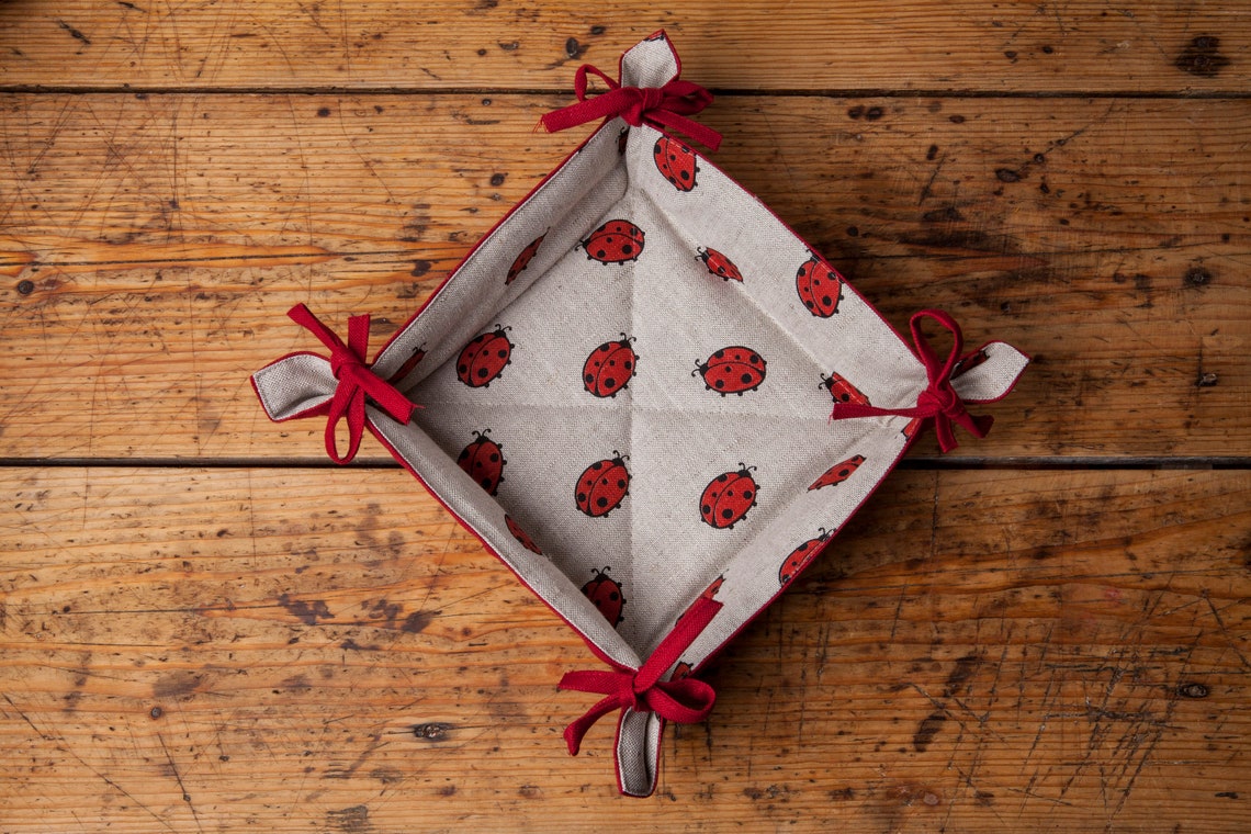 Linen Basket With a Ladybirds Design Organic Food Storage - Etsy