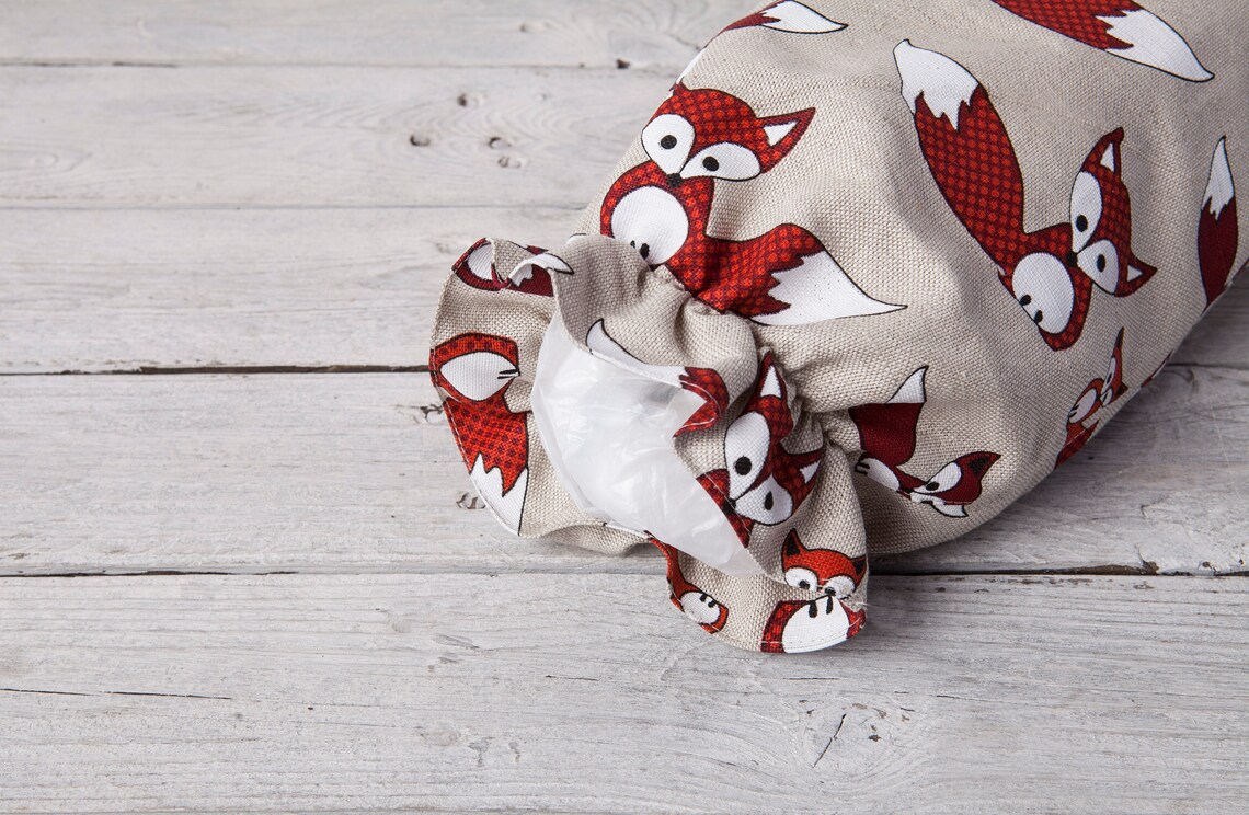 Linen Plastic Bag Holder With a Fox Design, Grocery Bag Holder, Bag ...