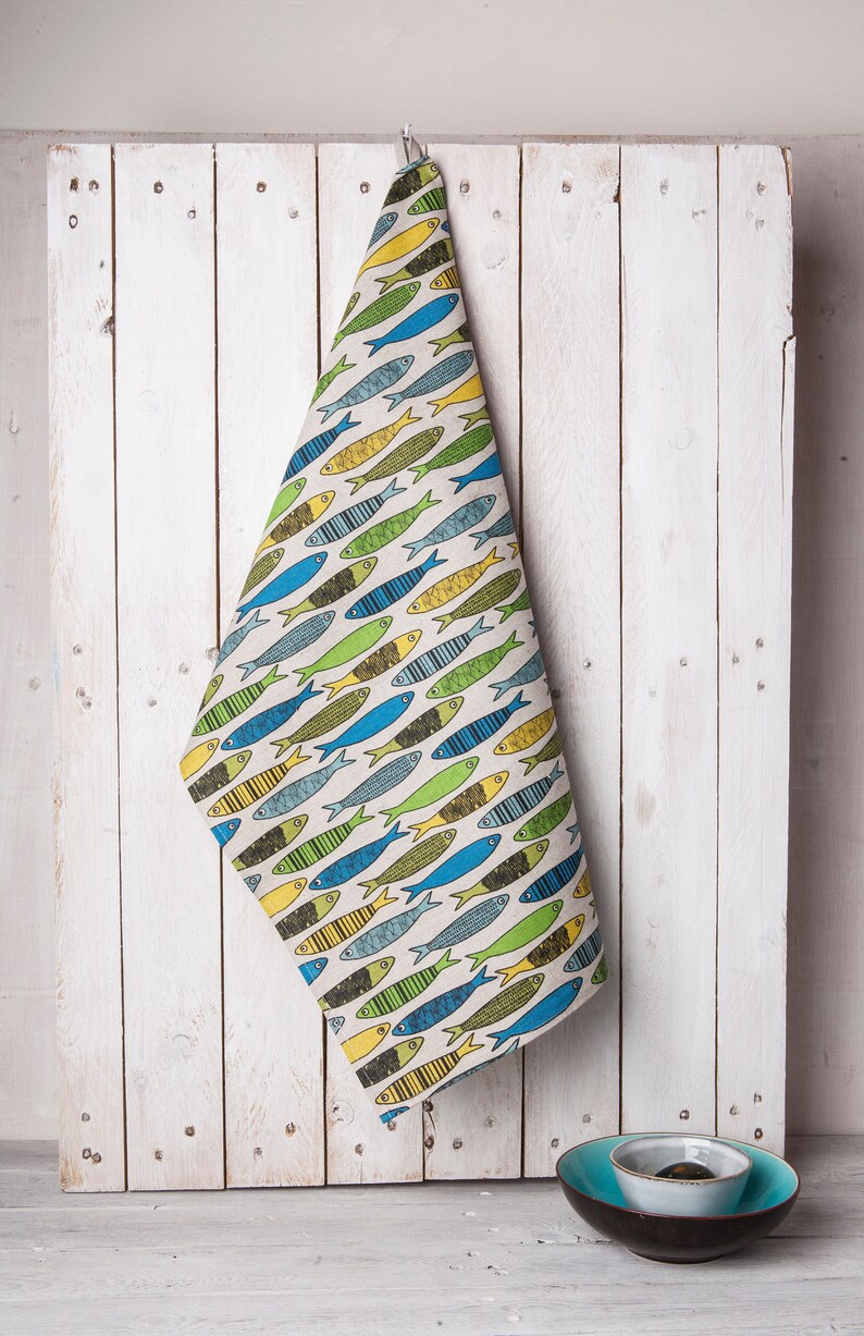 Linen/cotton Kitchen Towels Fish Tea Towels Fish Lovers - Etsy
