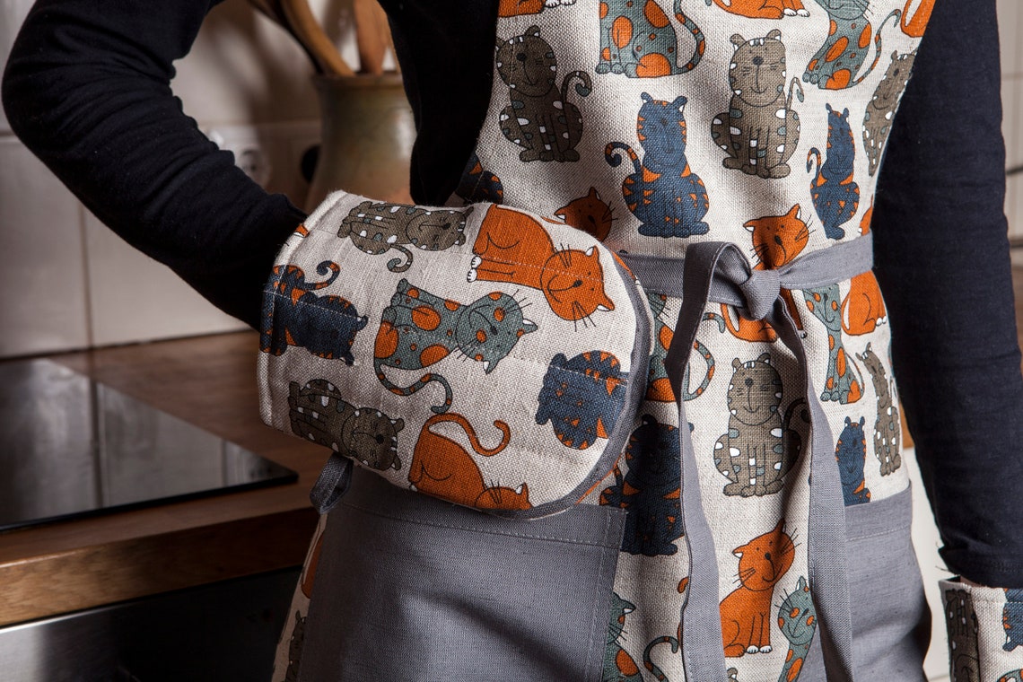 Linen Apron, Cats Design, Gift for Cats Lovers, Christmas Gift, - Etsy