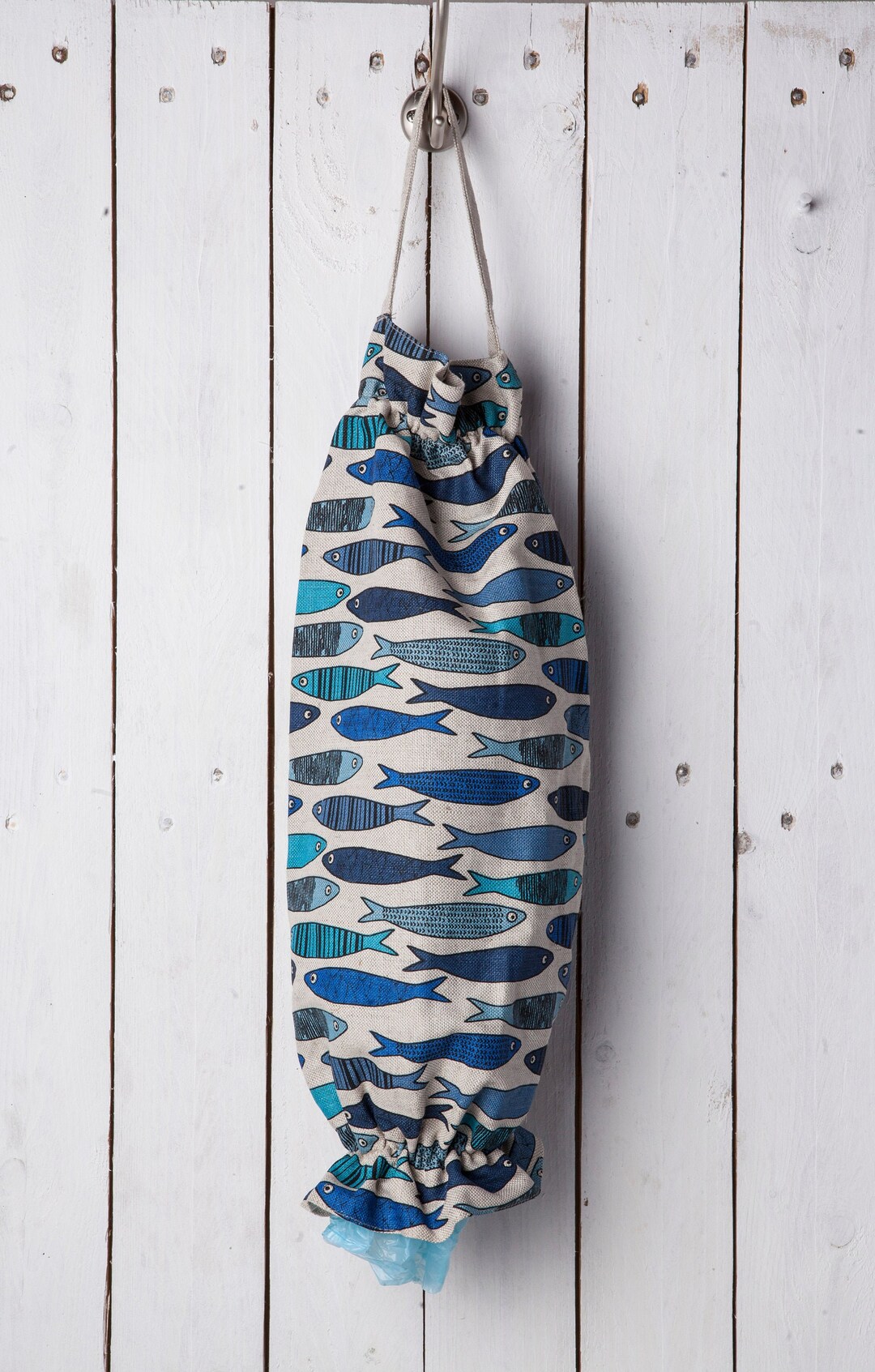 Linen Plastic Bag Holder With a Fish Design, Grocery Bag Holder, Bag ...