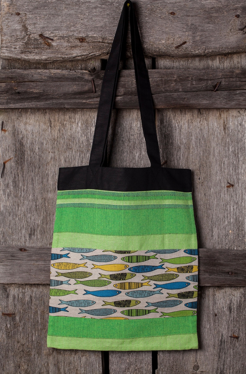 Linen Tote Bag, Fishes (sardines) Design, Gift for Sea Lovers, Gift for ...