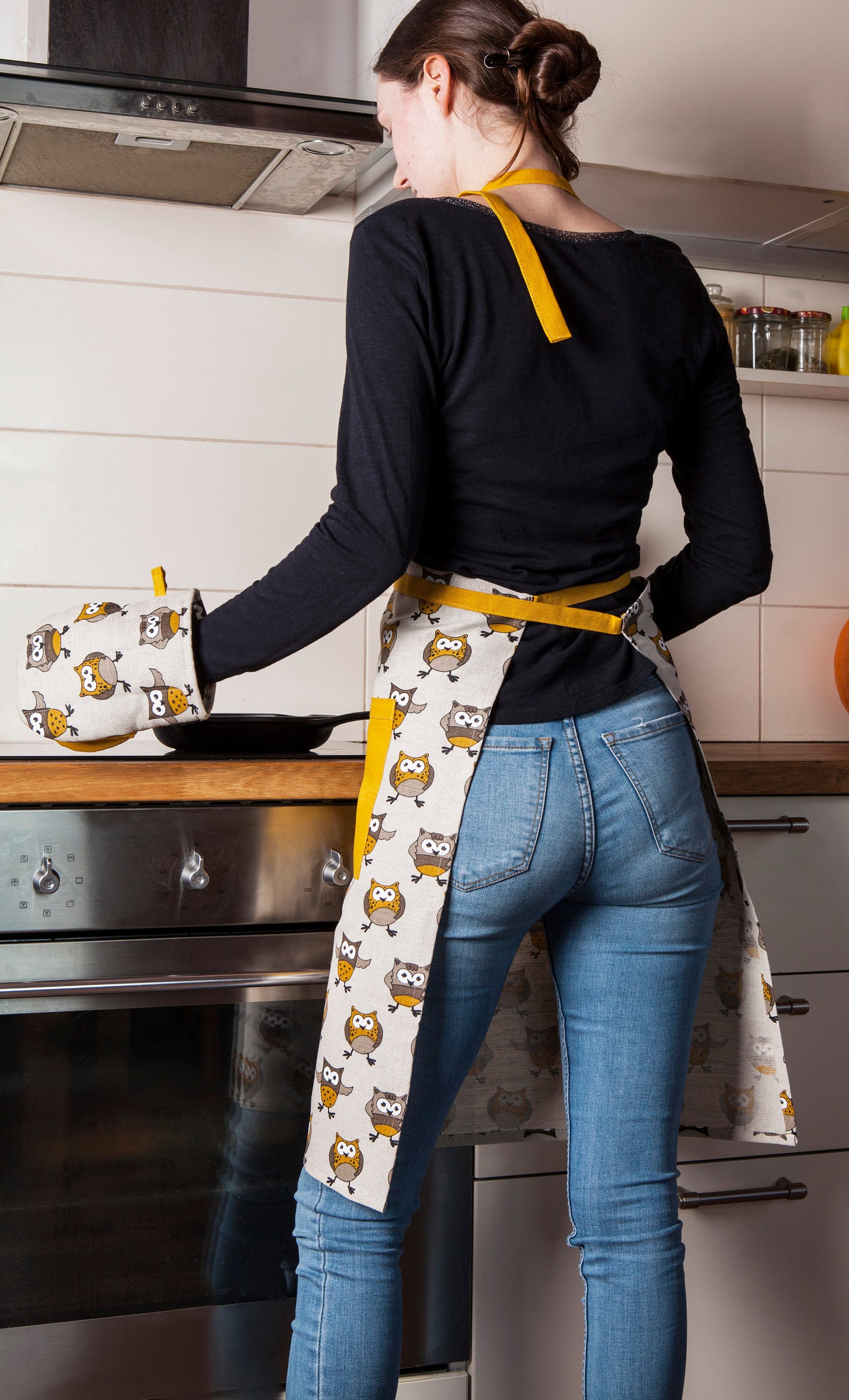 Linen Apron With an Owl Pattern, Gift for Woman, Christmas Gift ...