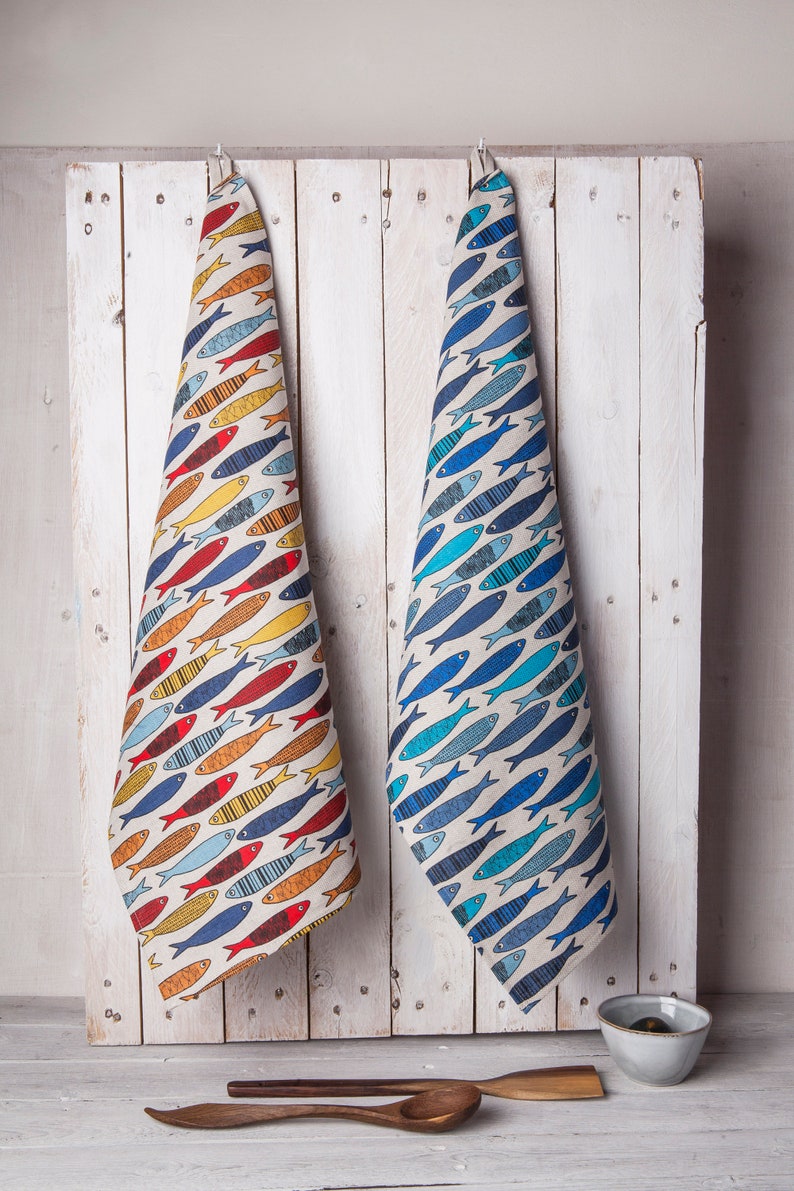 Linen/cotton Kitchen Towels Fish Tea Towels Woman Gift Fish - Etsy