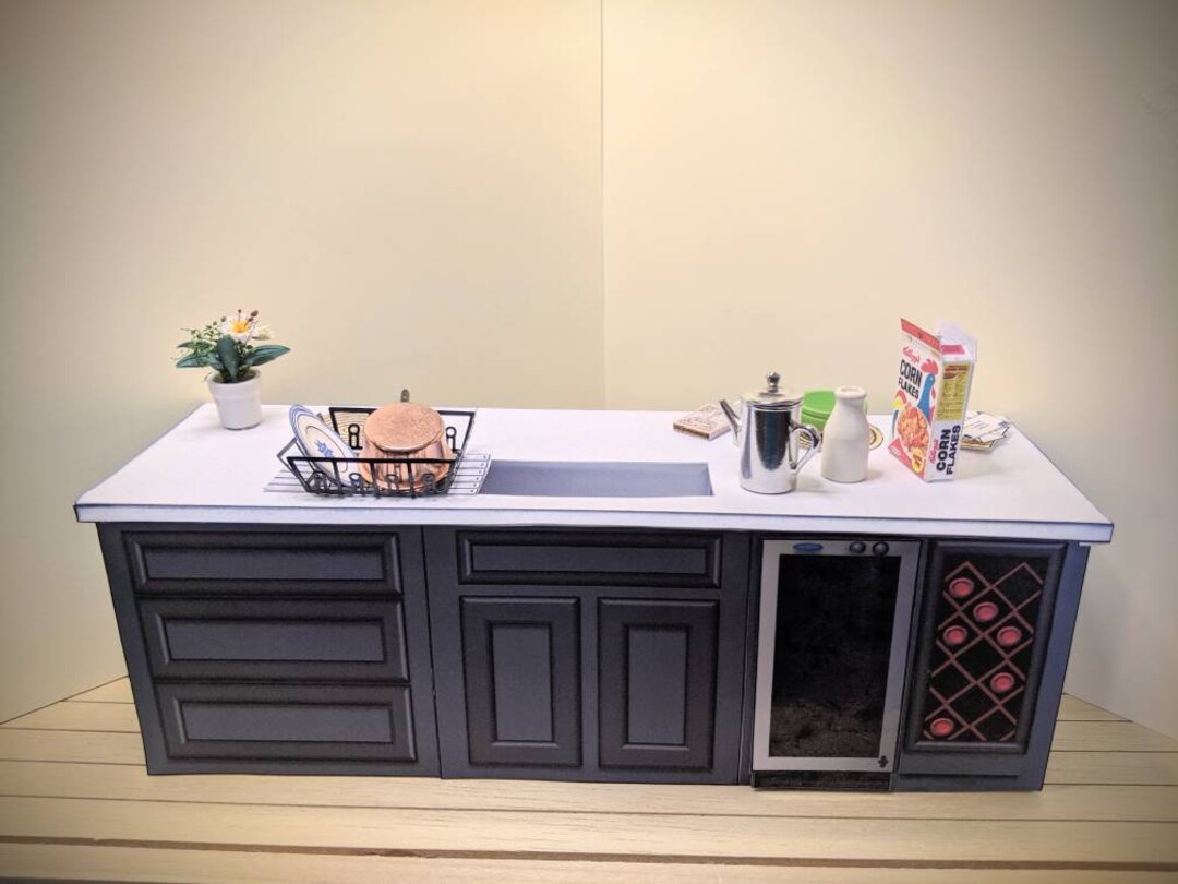 1:12 Scale, Kitchen Island, Mini Kitchen Cabinet, Dollhouse Furniture ...
