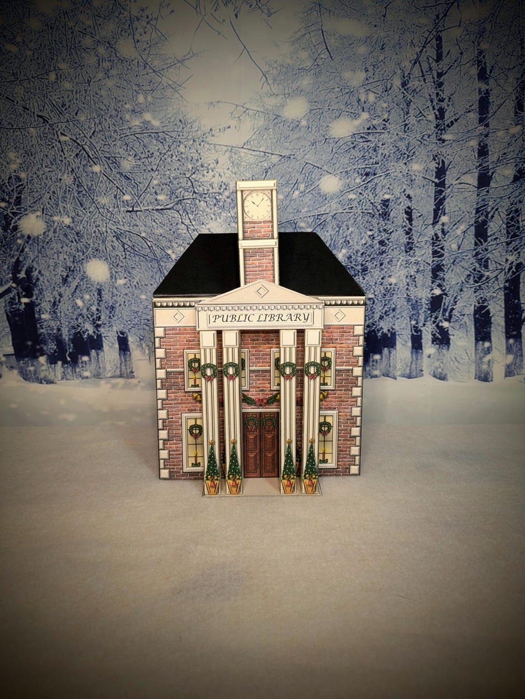 Printable Christmas Village Library Paper Kit: Miniature Christmas ...