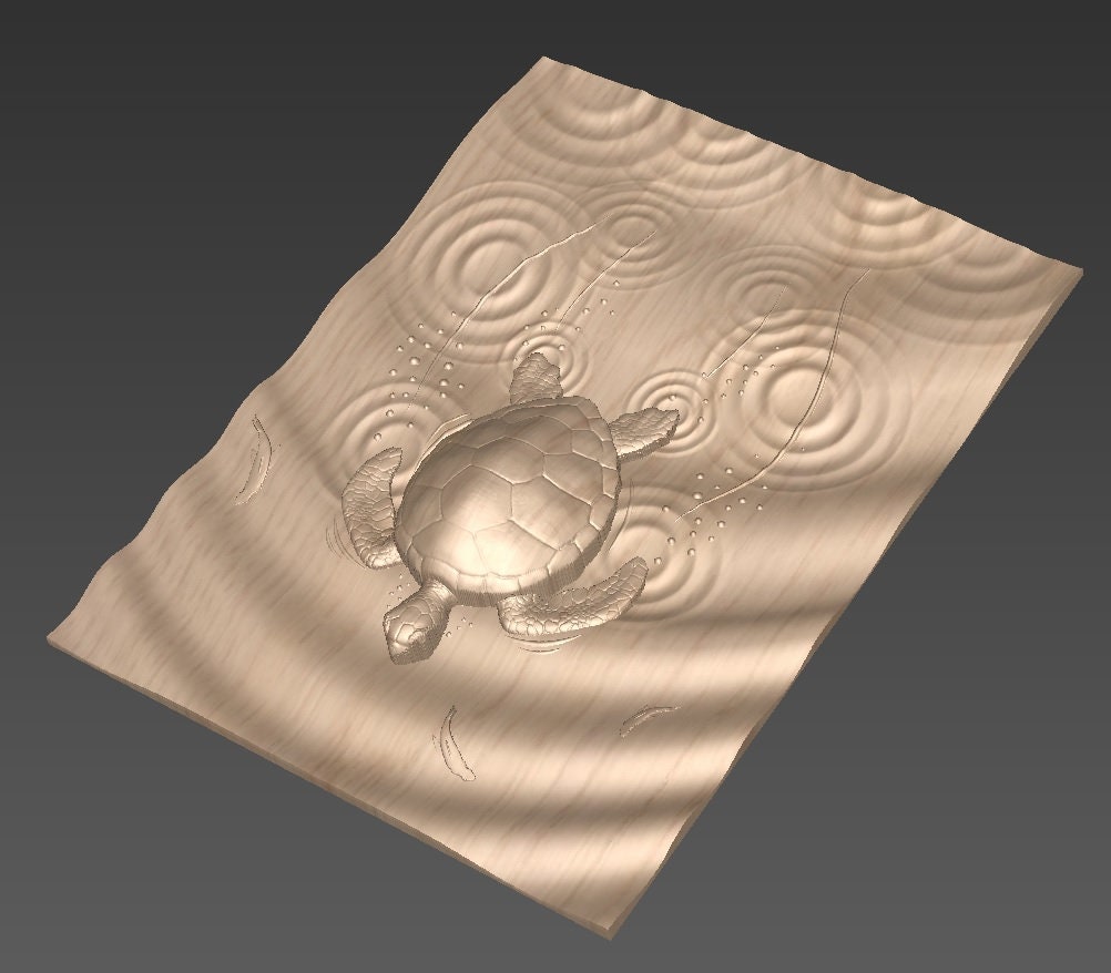 Swimming Sea Turtle and Droplets on a Wavy Board CNC File for Carving ...
