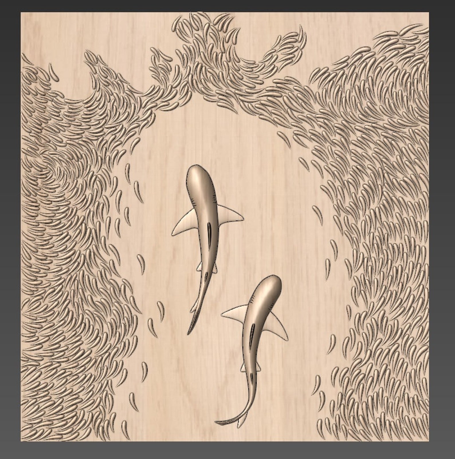 Swimming Sharks and a School of Sardines - CNC File for Carving, 3D STL ...