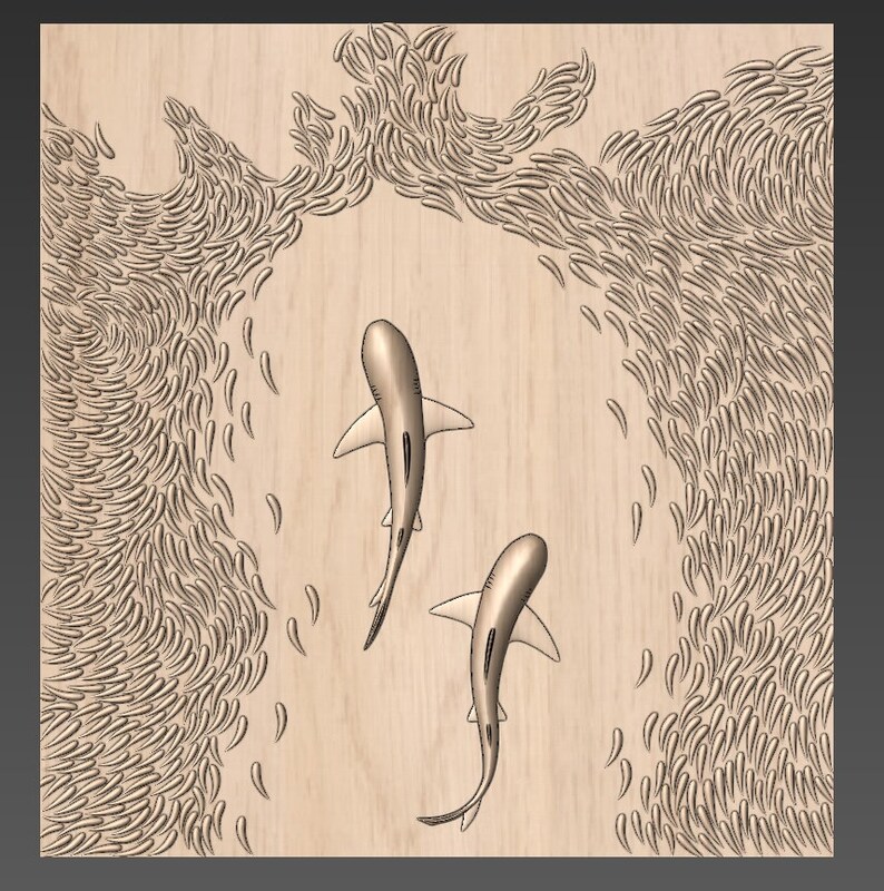 Swimming Sharks and a School of Sardines - CNC File for Carving, 3D STL ...