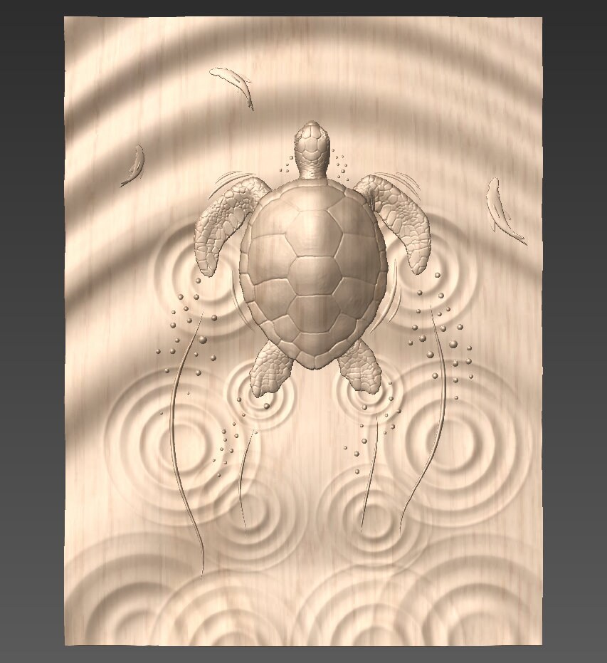 Swimming Sea Turtle and Droplets on a Wavy Board CNC File for Carving ...