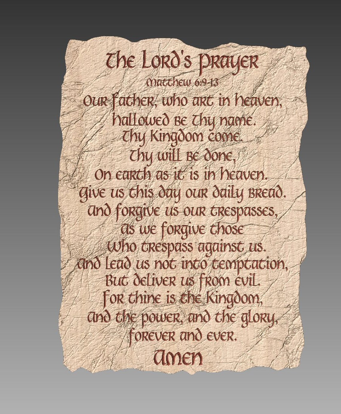 Our Father Prayer on Stone - CNC File for Carving, 3D STL Our Father ...