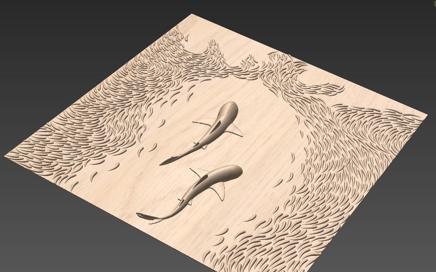 Swimming Sharks and a School of Sardines - CNC File for Carving, 3D STL ...