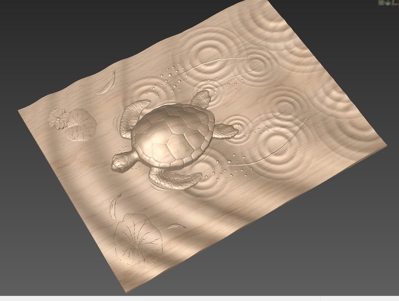 Swimming Sea Turtle and Droplets on a Wavy Board - CNC File for Carving ...