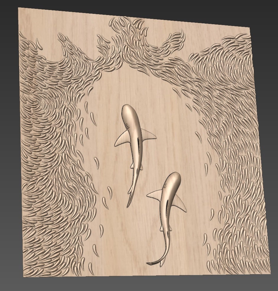 Swimming Sharks and a School of Sardines - CNC File for Carving, 3D STL ...