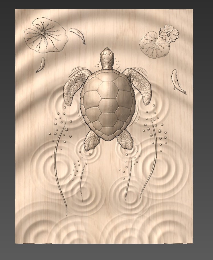 Swimming Sea Turtle and Droplets on a Wavy Board - CNC File for Carving ...