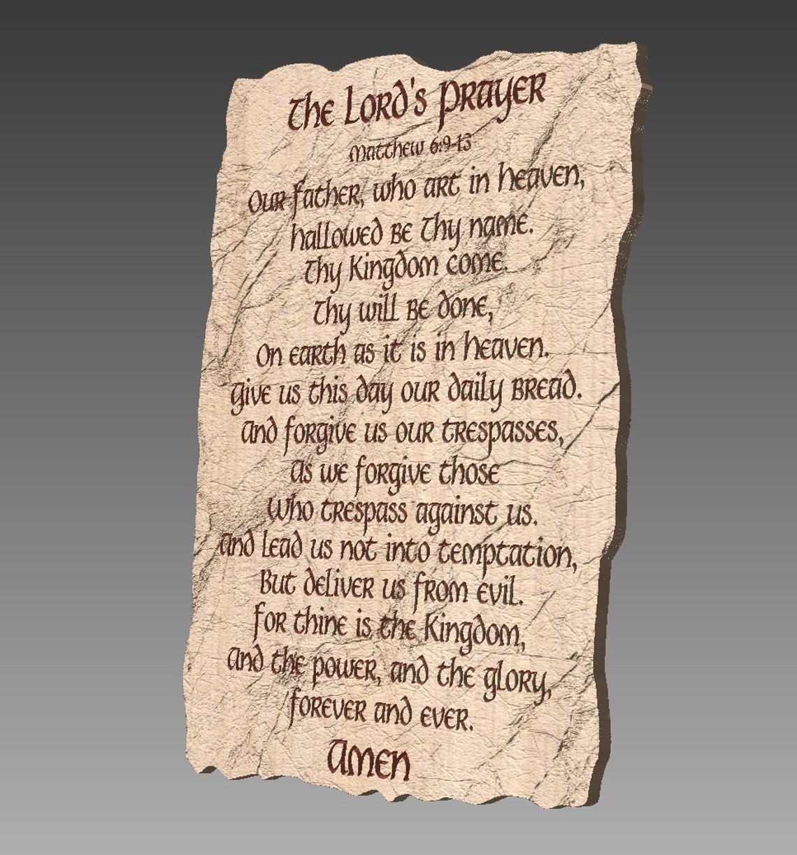 Our Father Prayer on Stone - CNC File for Carving, 3D STL Our Father ...