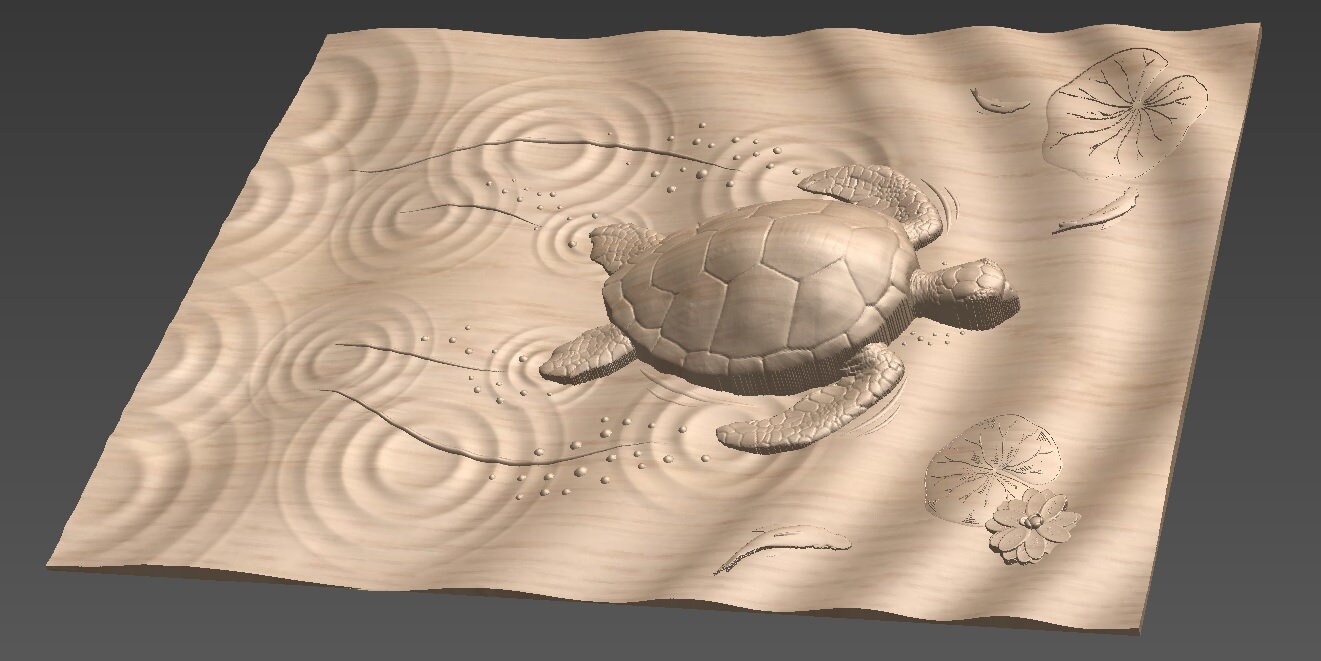 Swimming Sea Turtle and Droplets on a Wavy Board - CNC File for Carving ...