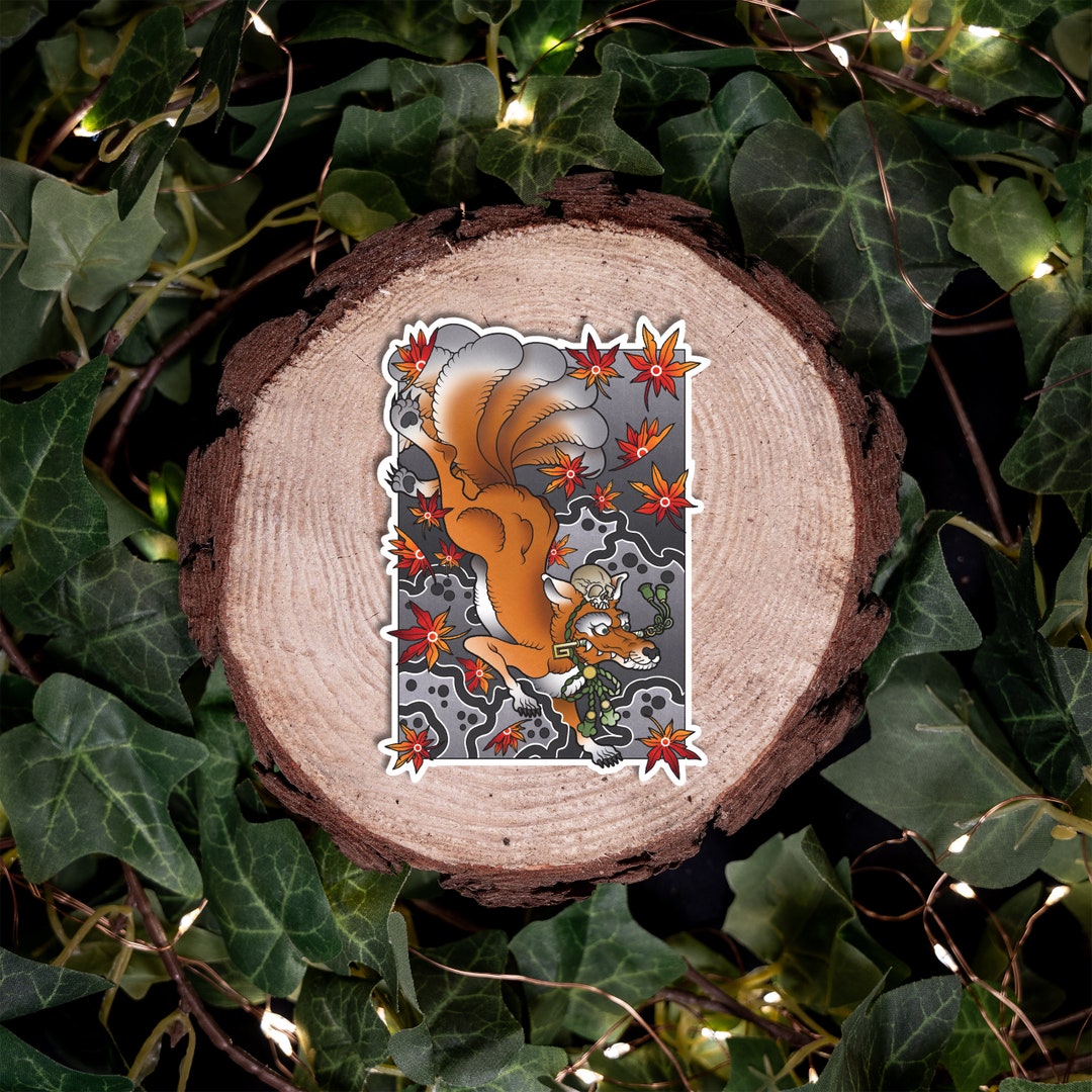 Kitsune Nine Tails Fox Traditional Irezumi Tattoo Flash Fine Art ...