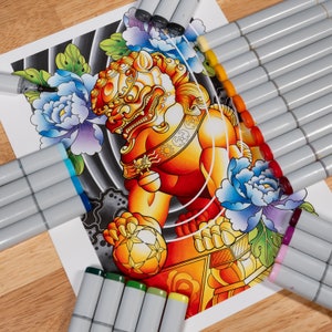Male Foo Dog Traditional Irezumi Japanese Tattoo Flash Hand Drawn ...