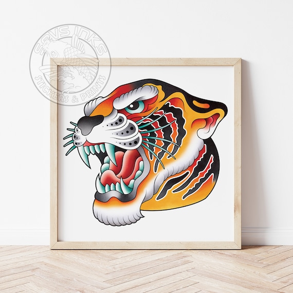 Neo Traditional Tiger Head Tattoo