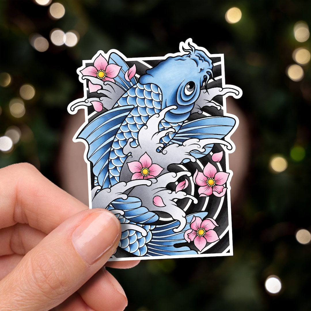 Koi Fish and Sakura Cherry Blossom Traditional Hand Drawn Irezumi ...