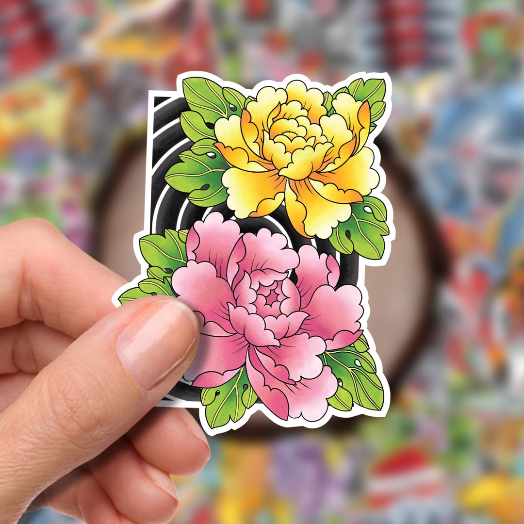 Peony Flower Traditional Irezumi Tattoo Flash Fine Art Waterproof Vinyl ...