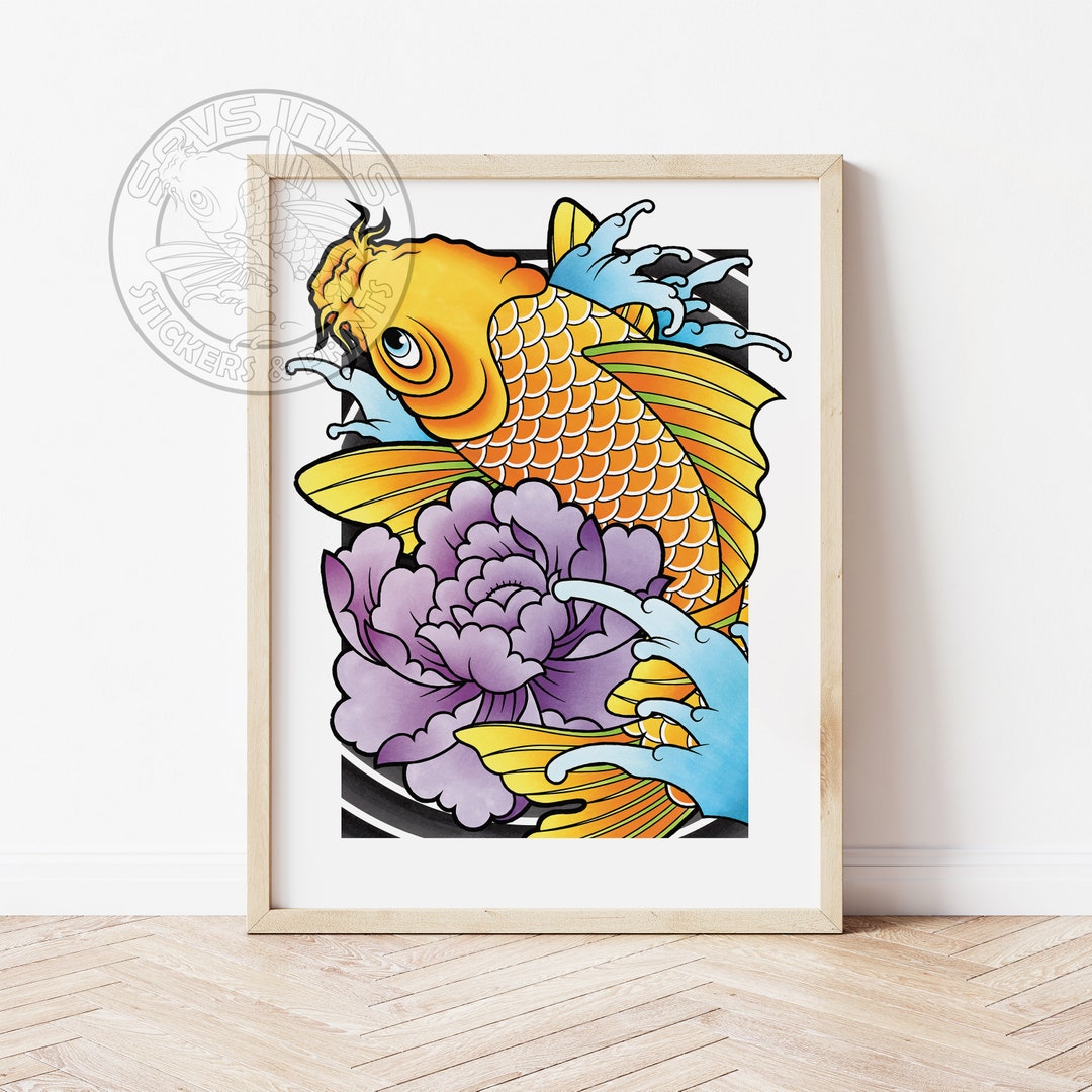 Koi Fish and Peony Traditional Irezumi Japanese Tattoo Flash - Etsy