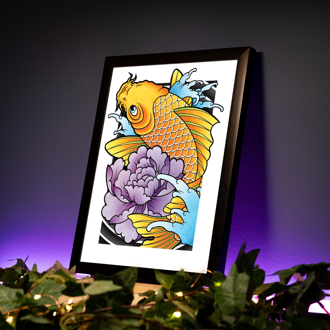 Koi Fish and Peony - Traditional Irezumi Japanese Tattoo Flash Hand ...