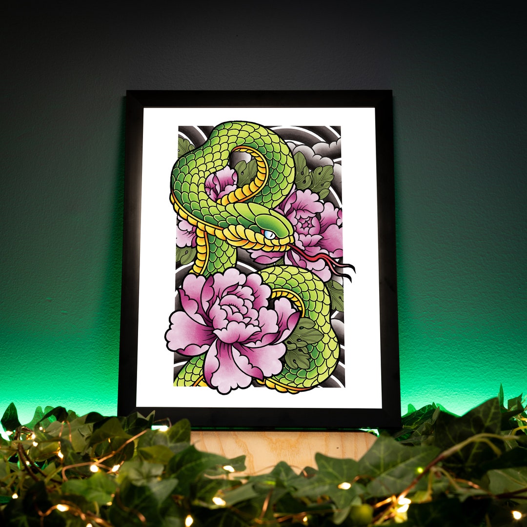 Hebi Snake and Peony - Traditional Japanese Inspired Irezumi Tattoo ...